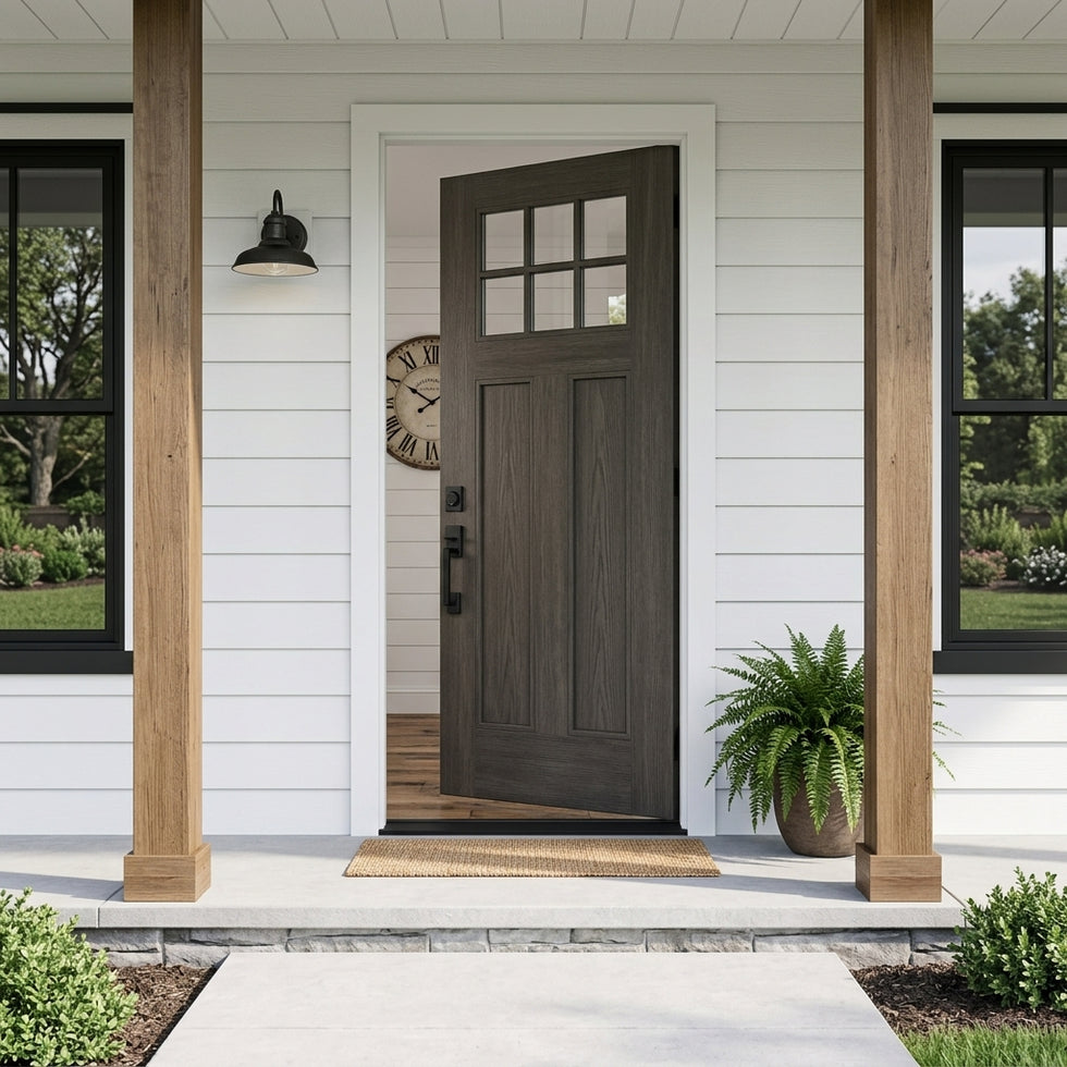 Craftsman 6-Lite Wood-Like Fiberglass Front Door | Krosswood ...