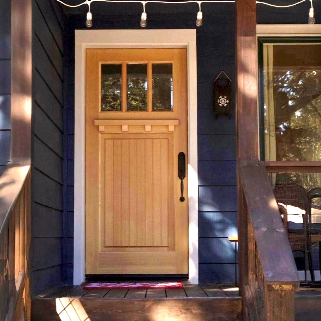 Craftsman 3 Lite Glass Window Wood Door with Dentil Shelf | Krosswood ...