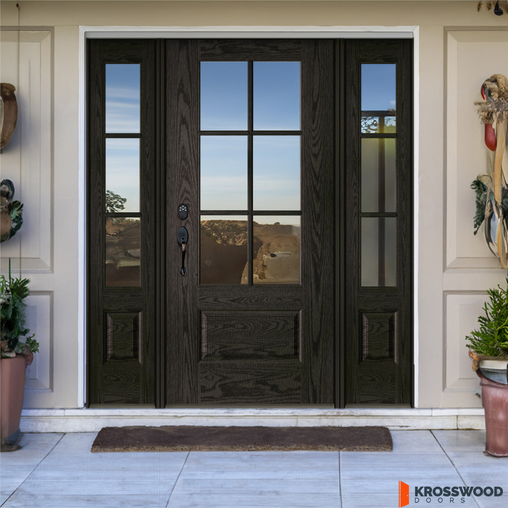 Fiberglass 6 Lite Clear Glass Window Wood-Like Front Door | Krosswood