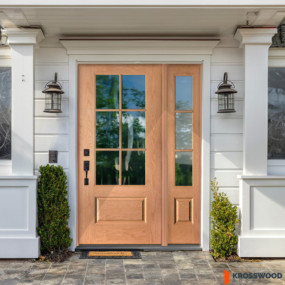 Fiberglass 6 Lite Clear Glass Window Wood-Like Front Door | Krosswood