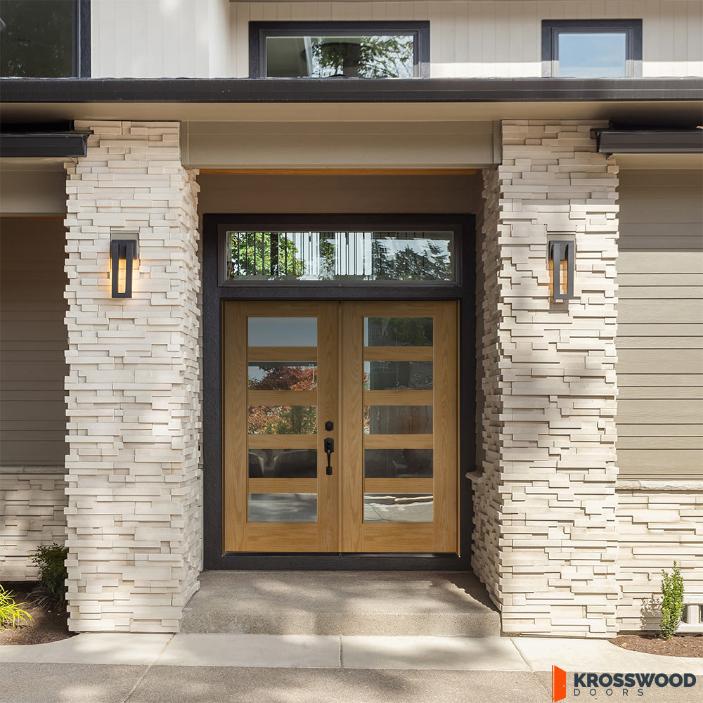 Modern Fiberglass 5 Lite Clear Glass Wood Like Front Door | Krosswood ...