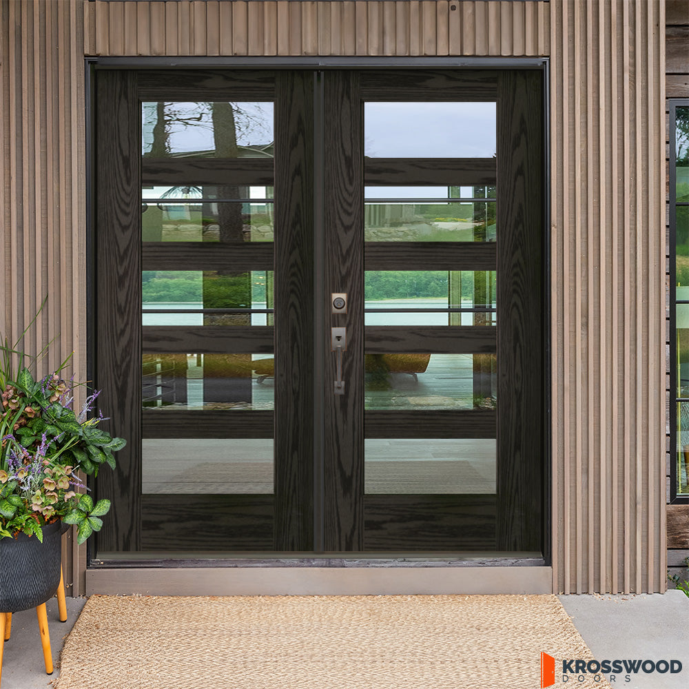 Modern Fiberglass 5 Lite Clear Glass Wood Like Front Door | Krosswood ...