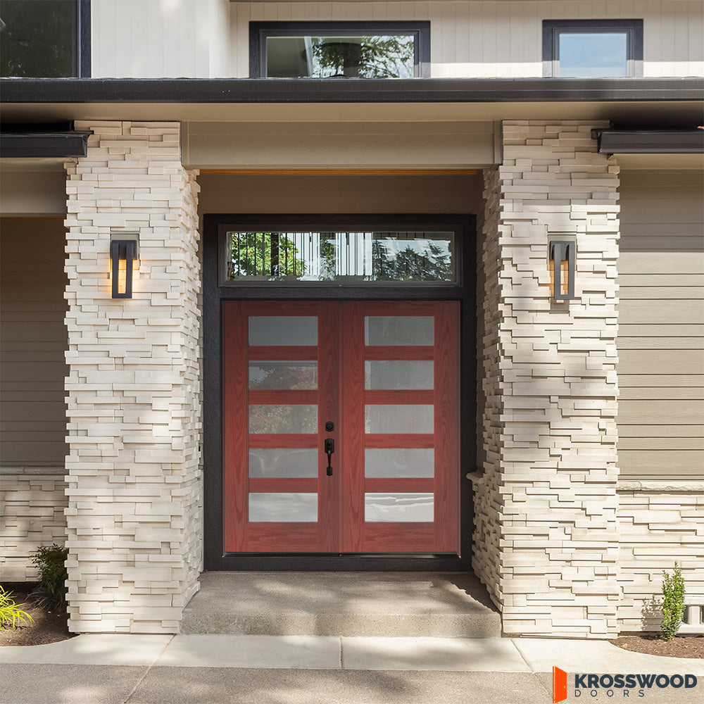 Modern Fiberglass Frosted Glass Wood Like Front Door | Krosswood ...