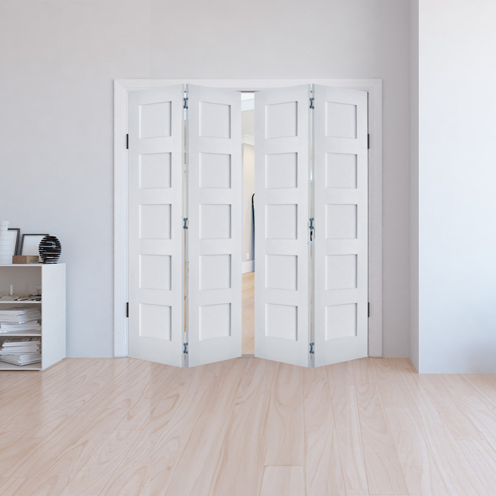 Shaker 5 Panel Solid Core MDF Interior Bifold Double Door | Krosswood