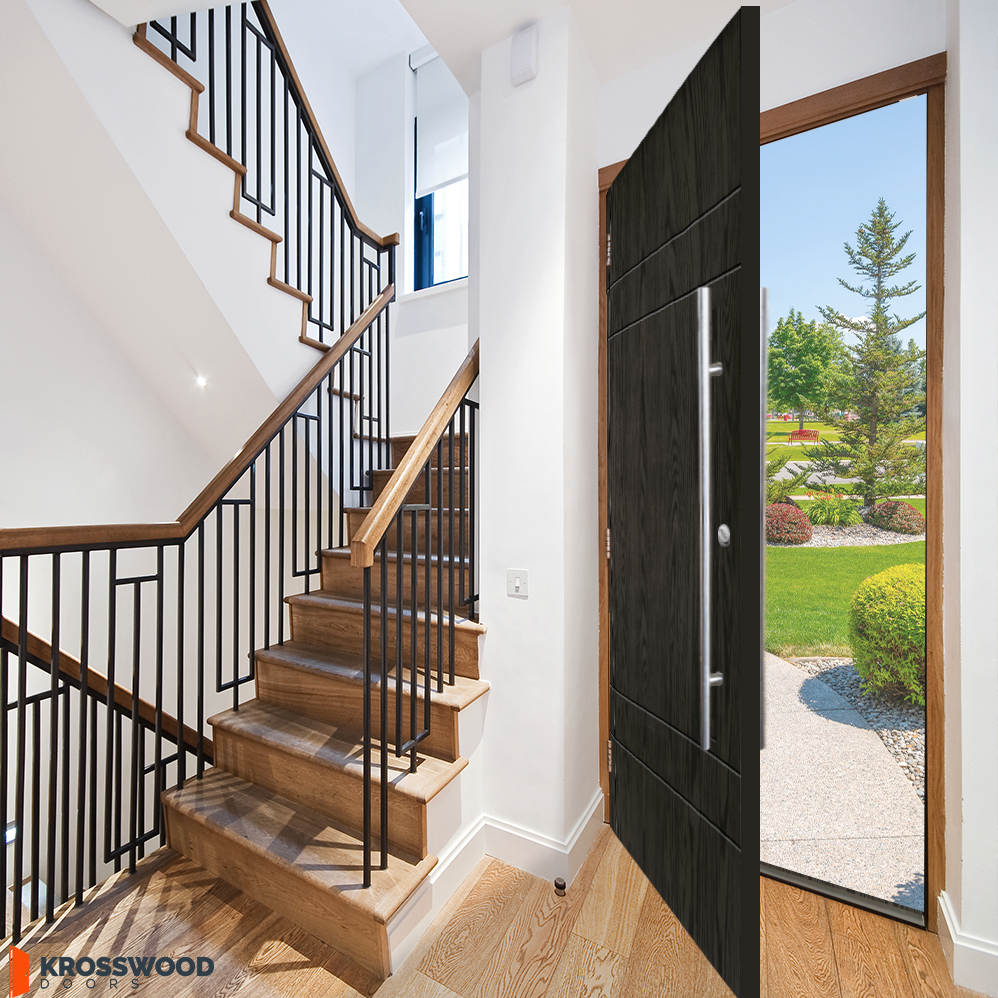 Modern Faux Pivot Wood-Like Fiberglass Front Door | Krosswood Doors ...