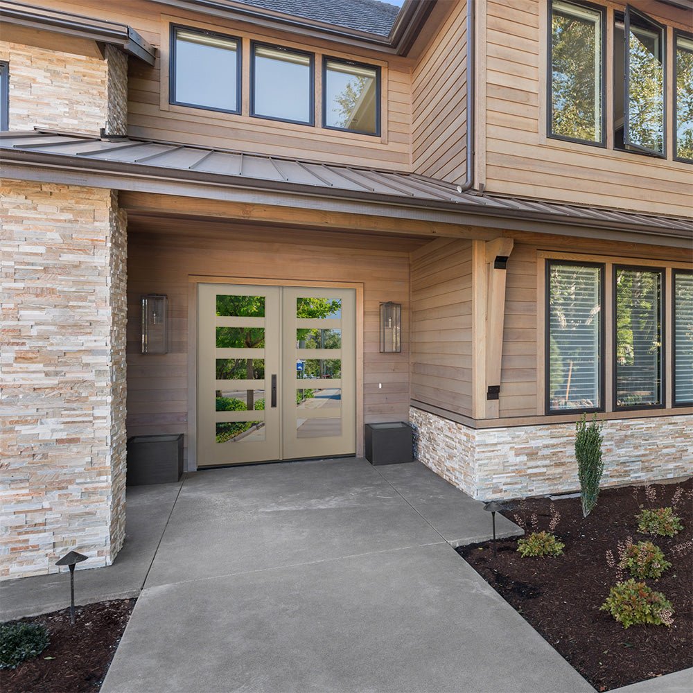 Modern Fiberglass 5 Lite Clear Glass Wood Like Front Door | Krosswood ...