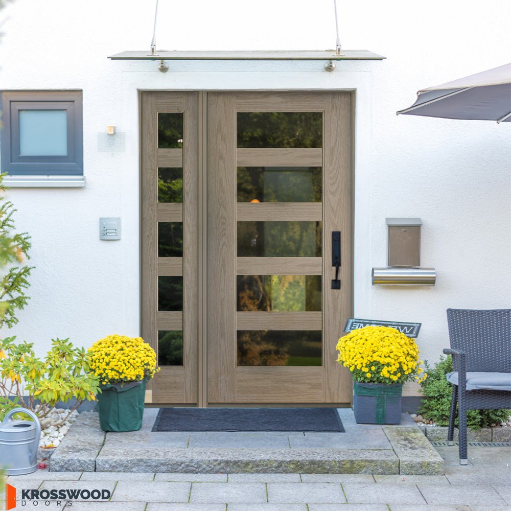 Modern Clear Glass Window Wood-Like Fiberglass Front Door | Krosswood ...