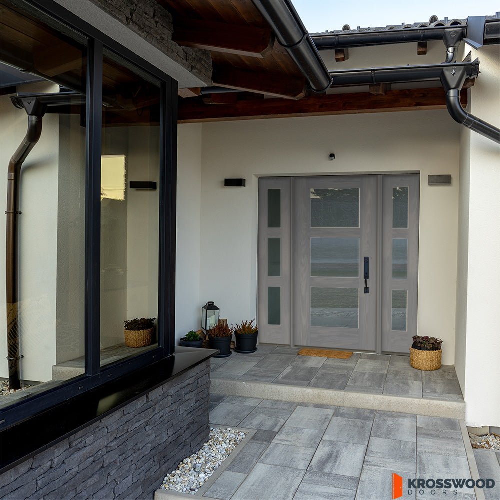 Modern Fiberglass Wood Like Clear Glass Front Door | Krosswood Doors