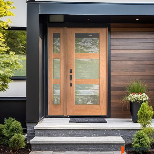 Modern Fiberglass Wood Like Frosted Glass Front Door | Krosswood Doors ...