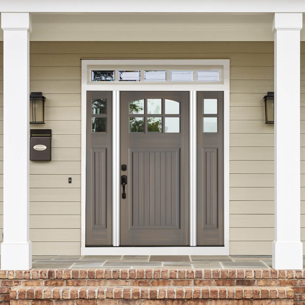 Craftsman Hemlock Wood 6 Lite Glass Window Wood Front Door | Krosswood ...
