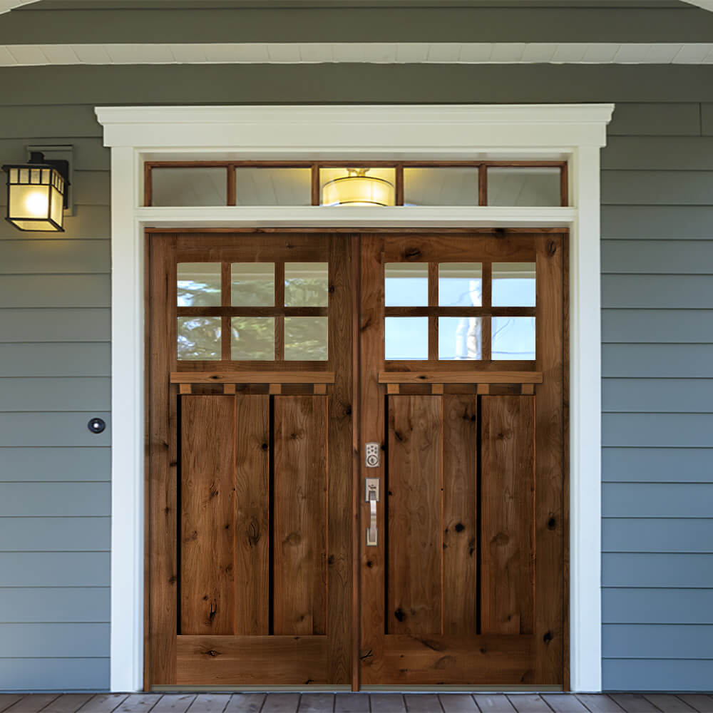 Craftsman Knotty Alder 6 Lite Clear Glass Wood Double Door | Krosswood ...