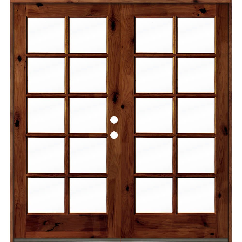 French Knotty Alder 10 Clear Glass Double Wood French Door | Krosswood