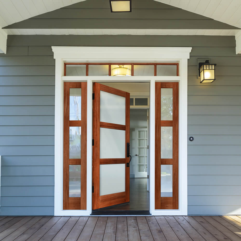 Modern 3 Lite Frosted Glass Hemlock Wood Front Door | Krosswood Doors ...