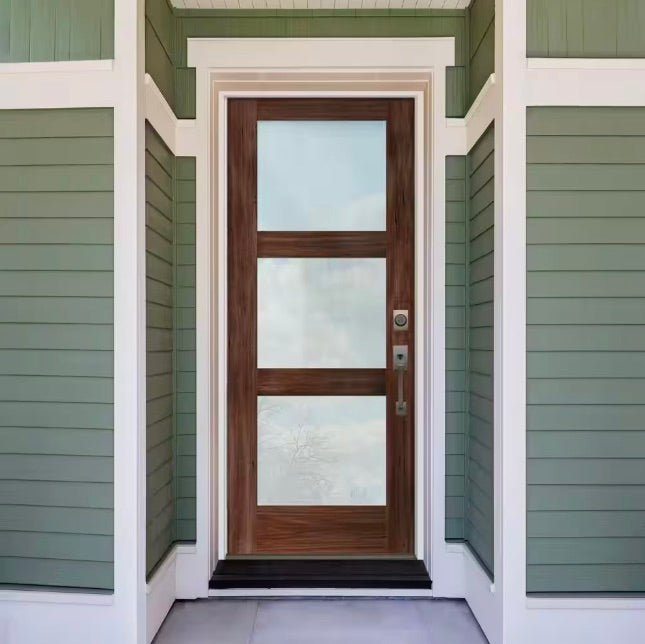 Modern 3 Lite Frosted Glass Hemlock Wood Front Door | Krosswood Doors ...