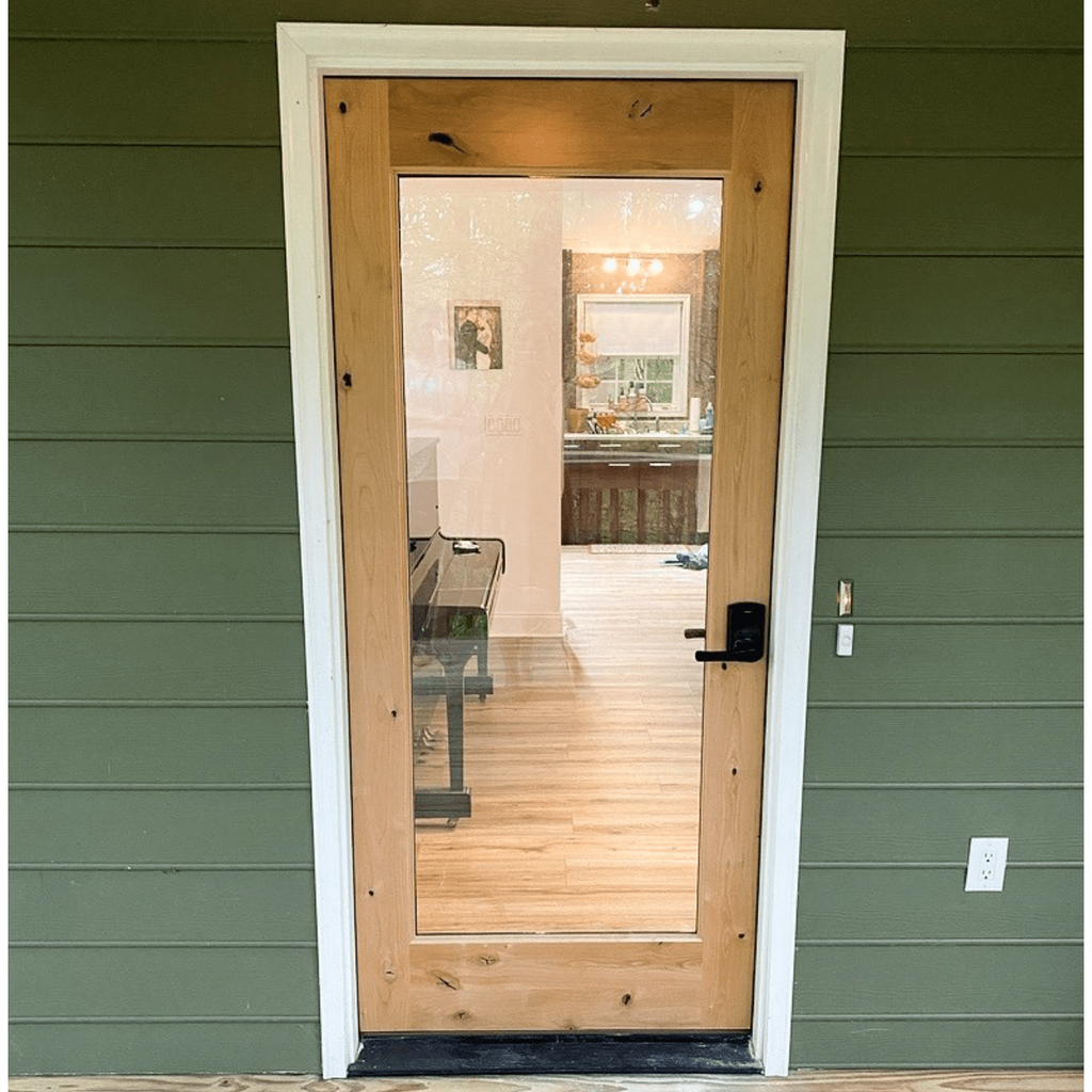 Modern Knotty Alder Full Clear Glass Window Exterior Door | Krosswood
