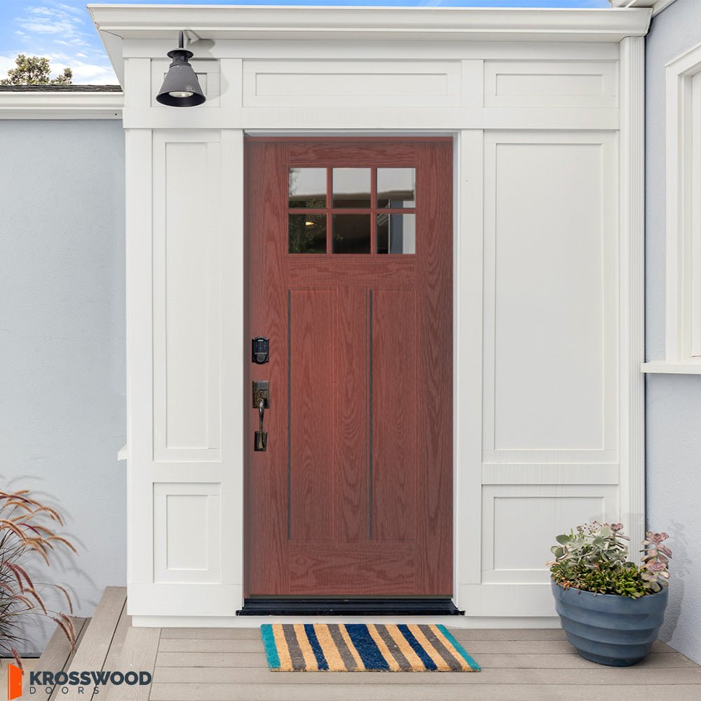 Fiberglass 6 Lite Clear Glass Window Wood-Like Front Door | Krosswood