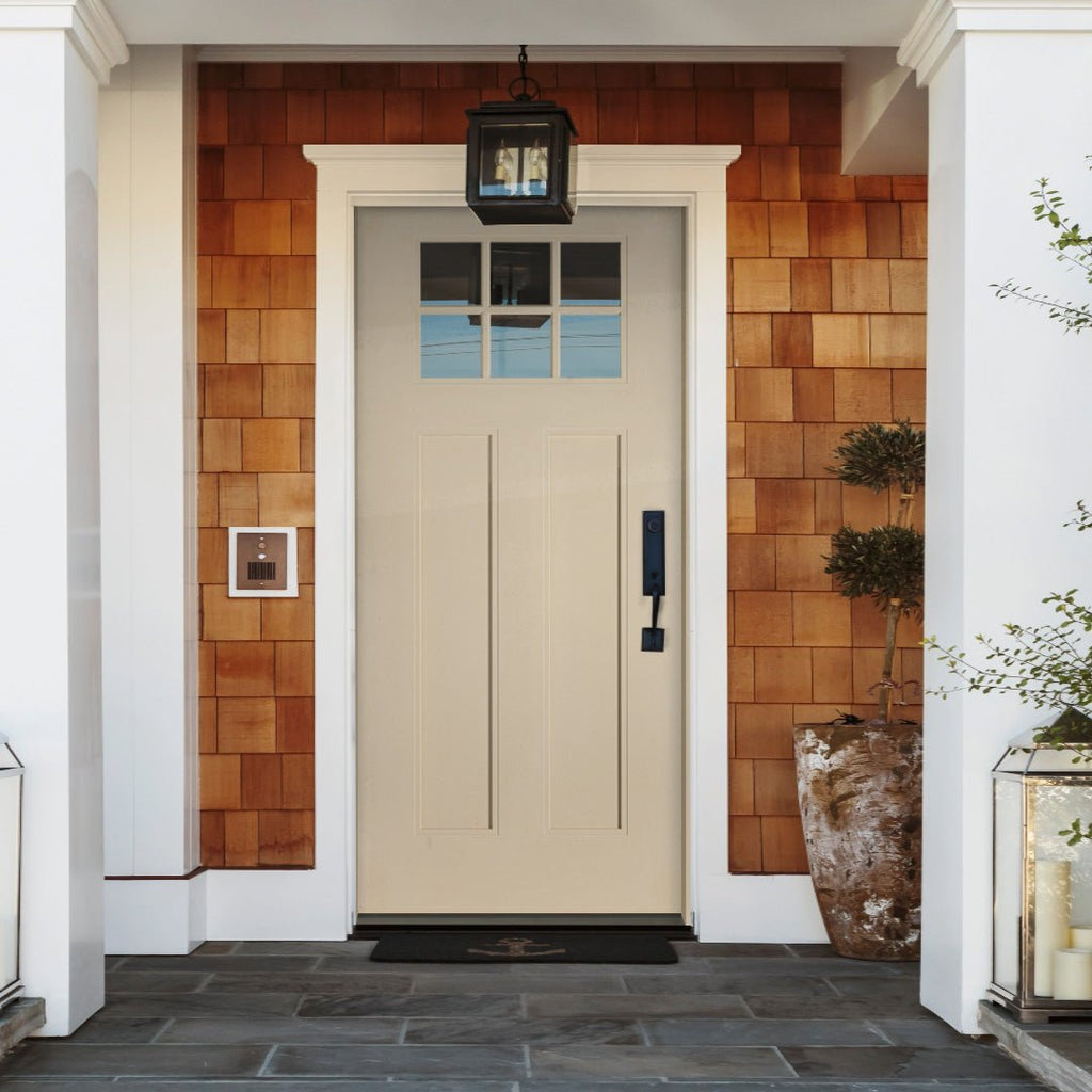 Fiberglass 6 Lite Clear Glass Window Wood-Like Front Door | Krosswood