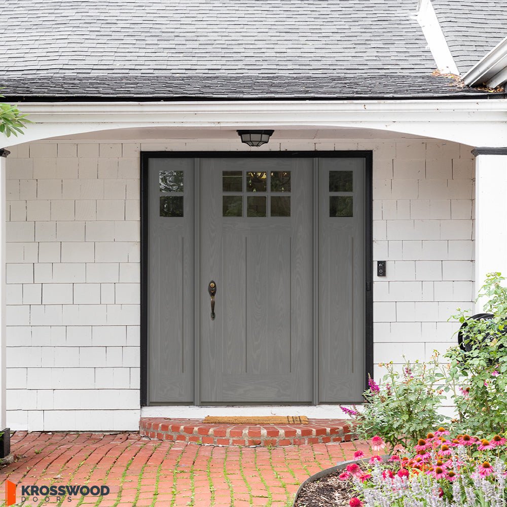 Fiberglass 6 Lite Clear Glass Window Wood-Like Front Door | Krosswood