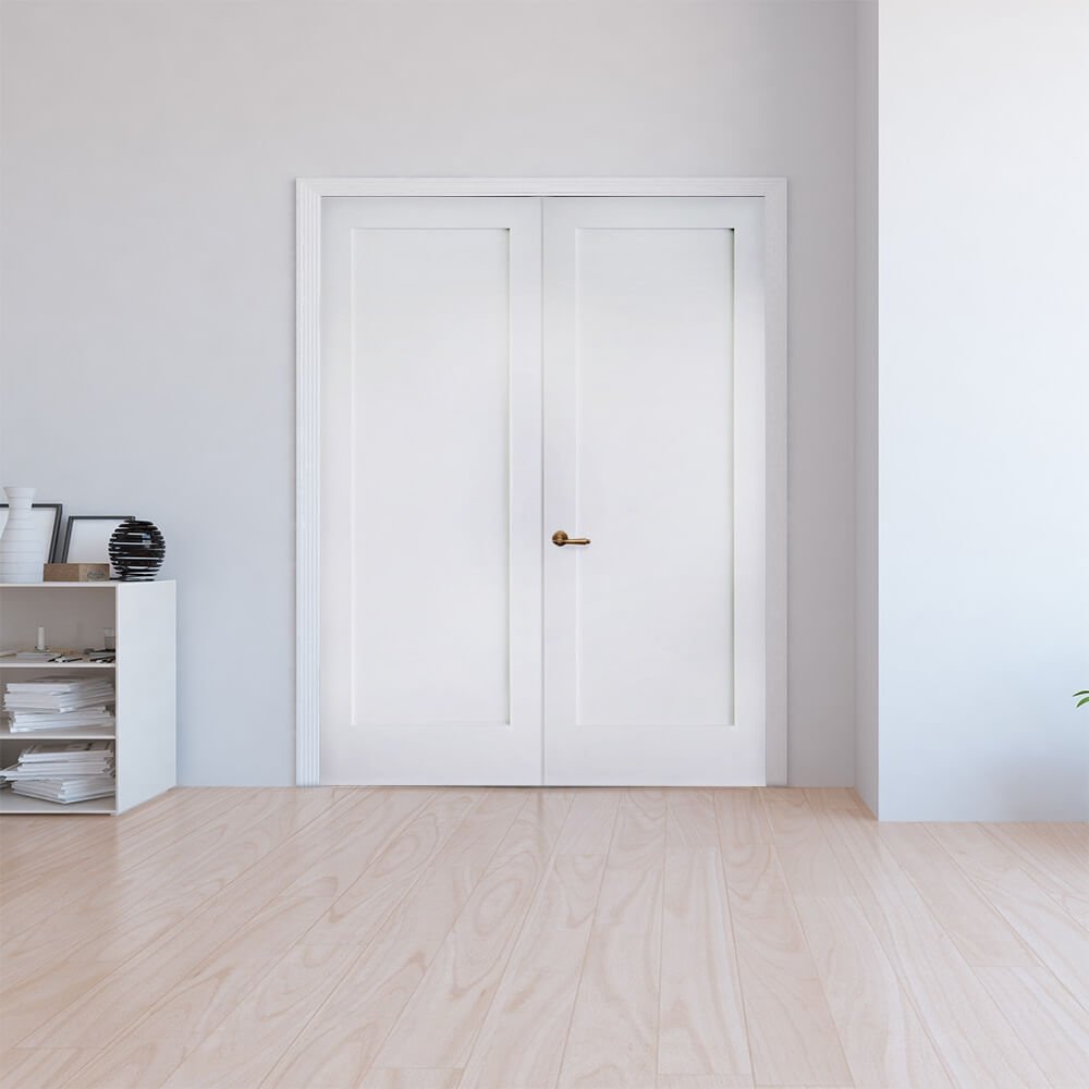 Shaker Solid Core MDF 1 Panel Interior Double Door | Krosswood Doors ...