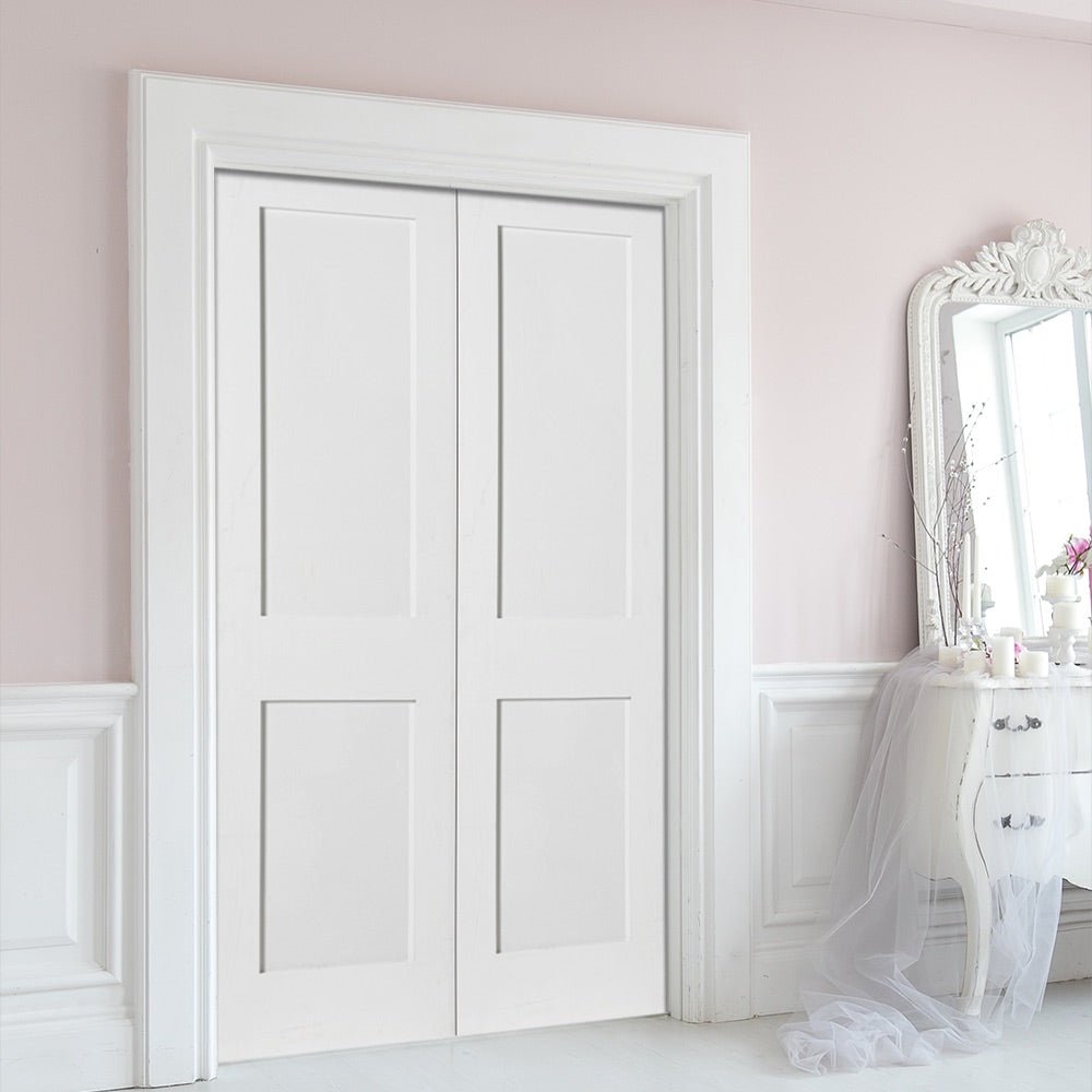 Shaker Primed MDF 2 Panel Interior Double Door | Krosswood Doors