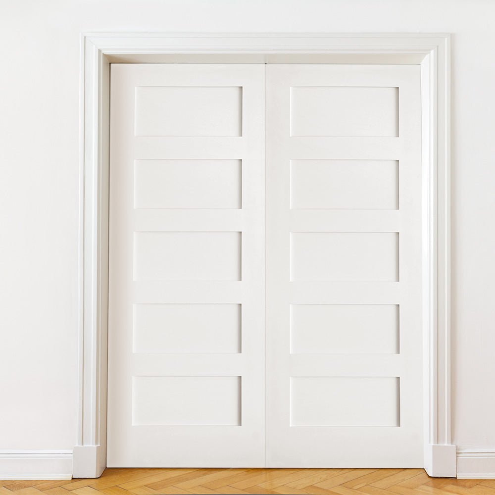 Shaker 5 Panel Solid Core MDF Primed Interior Double Door | Krosswood ...